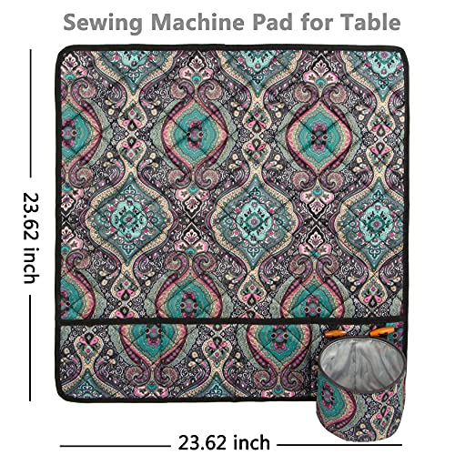 PACMAXI Sewing Machine Pad for Table with Pockets, Sewing Machine Pad Organizer, Pad Organizer for Sewing Machine Accessories, Sewing Machine Mat (Paisley Blue)