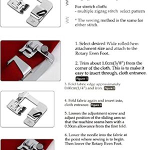 6 Sizes Rolled Hem Presser Foot, Wide Rolled Hem Foot Set & Narrow Hemmer Foot Set for All Low Shank Snap-On Singer, Brother, Babylock, Euro-Pro, Janome, Kenmore, White, Elna Sewing Machines