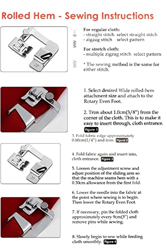 6 Sizes Rolled Hem Presser Foot, Wide Rolled Hem Foot Set & Narrow Hemmer Foot Set for All Low Shank Snap-On Singer, Brother, Babylock, Euro-Pro, Janome, Kenmore, White, Elna Sewing Machines