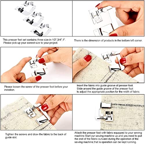 6 Sizes Rolled Hem Presser Foot, Wide Rolled Hem Foot Set & Narrow Hemmer Foot Set for All Low Shank Snap-On Singer, Brother, Babylock, Euro-Pro, Janome, Kenmore, White, Elna Sewing Machines