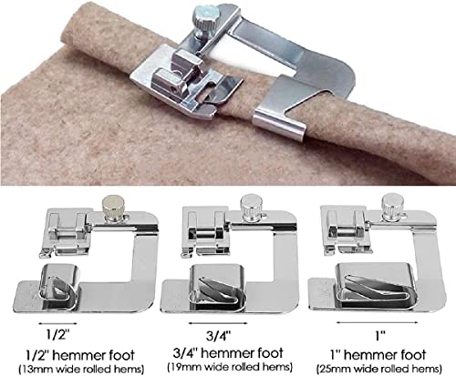 6 Sizes Rolled Hem Presser Foot, Wide Rolled Hem Foot Set & Narrow Hemmer Foot Set for All Low Shank Snap-On Singer, Brother, Babylock, Euro-Pro, Janome, Kenmore, White, Elna Sewing Machines