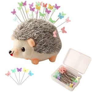 ciciliaya hedgehog shape pin cushion, cute pincushions sewing kit lovely needle cushions pins holder sewing accessories supplies with 100pcs colored butterfly pins for quilting diy crafts patchwork