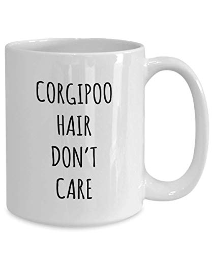 Funny Corgipoo Hair Don't Care Coffee Mug Tea Cup Mug for Dog Lovers Gag Mug for Men and Women