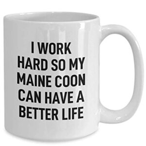 Maine Coon Coffee Mug Tea Cup Funny Mug for Cat Owner I Work Hard for My Cat Mug for Men and Women