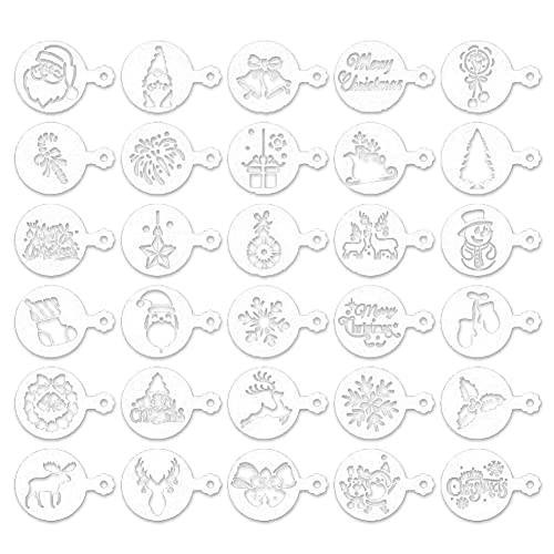 Honza 30 Pieces Cookie Stencils Cake Templates Coffee Stencils Reusable Painting Cake Stencil Templates Embossing Moulds