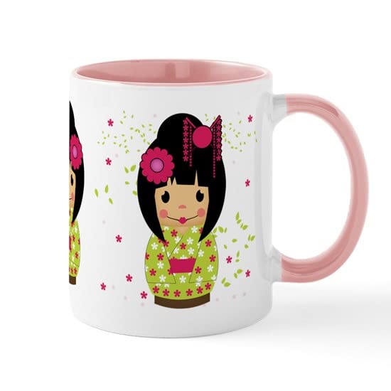 CafePress Kokeshi Dolls In Green And Pink Mug Mugs Ceramic Coffee Mug, Tea Cup 11 oz