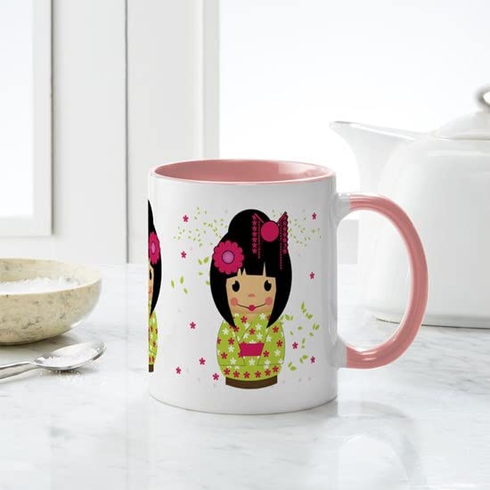 CafePress Kokeshi Dolls In Green And Pink Mug Mugs Ceramic Coffee Mug, Tea Cup 11 oz