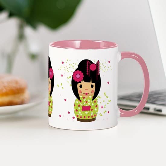 CafePress Kokeshi Dolls In Green And Pink Mug Mugs Ceramic Coffee Mug, Tea Cup 11 oz