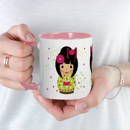 CafePress Kokeshi Dolls In Green And Pink Mug Mugs Ceramic Coffee Mug, Tea Cup 11 oz