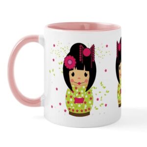 CafePress Kokeshi Dolls In Green And Pink Mug Mugs Ceramic Coffee Mug, Tea Cup 11 oz