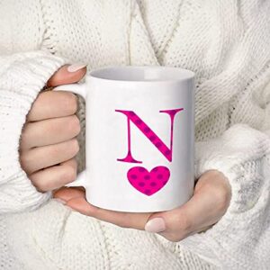 valentine’s day love monogram letter n coffee cup love heart initials letter coffee mug 11oz custom name porcelain mug rose red polka dot tea mug wedding engagement gift for couple