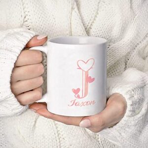 bestorlove valentine’s day love monogram letter j tea mug pink dots love heart mug 11oz love heart initials letter porcelain coffee cup happy valentine’s day cup wedding engagement gift for couple