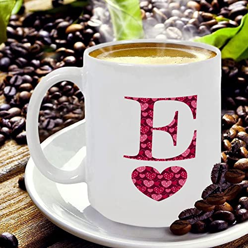 Valentine's Day Love Monogram Letter E Tea Mug Rose Red Pink Heart Polka Dots Cup 11oz Happy Valentine's Day White Porcelain Coffee Cup Custom Name Mug Anniversary Wedding Gift for Couple