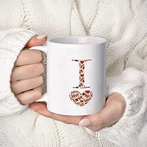 Valentine's Day Love Monogram Letter I Coffee Cup Custom Name Coffee Mug 11oz Happy Valentine's Day Porcelain Cup Love Heart Initials Letter Tea Mug Anniversary Wedding Gift for Couple