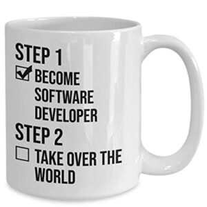 Best Software Developer Mug Step 1 Become Software Developer Step 2 Take Over The World Funny Coffee Mug Tea Cup Mug Ideas