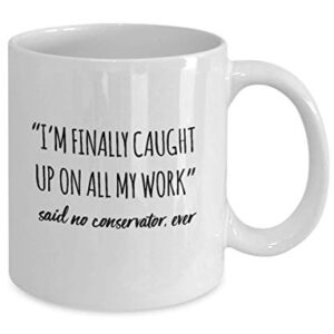 Funny Conservator Mug I'm Finally Caught Up On All My Work Said No Conservator Ever Gag Mugs Idea Coffee Mug Tea Cup