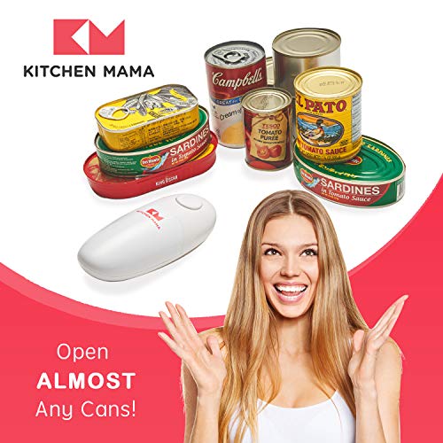 Kitchen Mama Electric Can Opener: Open Your Cans with A Simple Push of Button - Smooth Edge, Food-Safe and Battery Operated Handheld Can Opener(White)