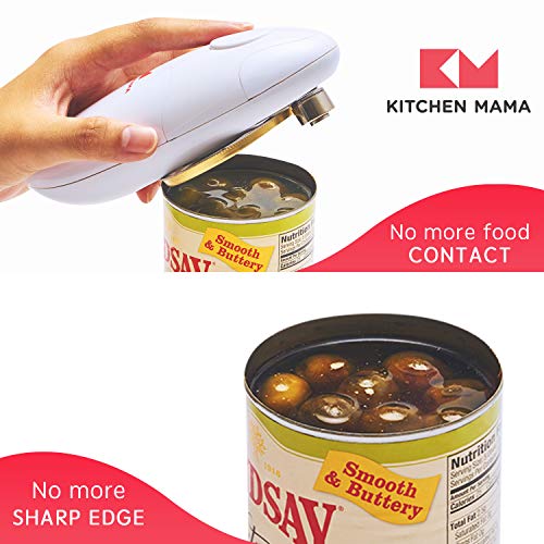 Kitchen Mama Electric Can Opener: Open Your Cans with A Simple Push of Button - Smooth Edge, Food-Safe and Battery Operated Handheld Can Opener(White)