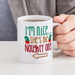 CafePress Im Nice She's Naughty Elf Hat Mug Ceramic Coffee Mug, Tea Cup 11 oz