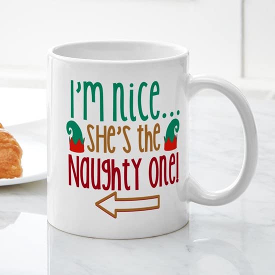 CafePress Im Nice She's Naughty Elf Hat Mug Ceramic Coffee Mug, Tea Cup 11 oz