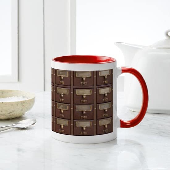 CafePress Vintage Library Card Catalog Drawers Mugs Ceramic Coffee Mug, Tea Cup 11 oz