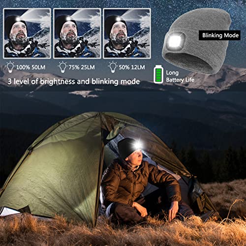 Lutoris 2 Pack Men Headlight Unisex Beanie,USB Rechargeable Adjustable Brightness Head LED Hat Light,for Camping,Fishing etc,Christmas Gifts for Men Him Father Husband Stocking Stuffers(Black & Gray)