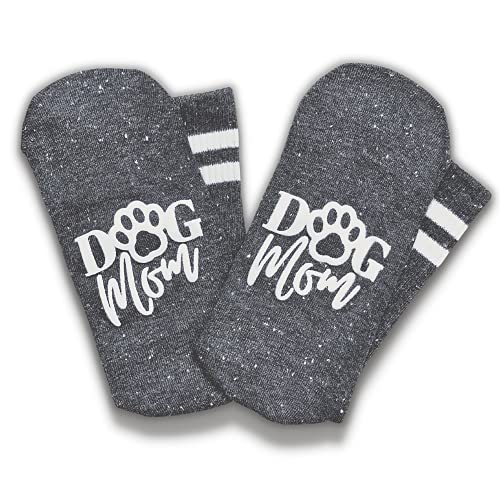 Boutique Dog Mom Crew Socks for Women - Soft Fuzzy No Slip Grip Soles - Fun Novelty Wife, Grandma, or Girl Birthday Gift or Christmas Present Stocking Stuffer - Sock Gifts for Best Friend - Charcoal