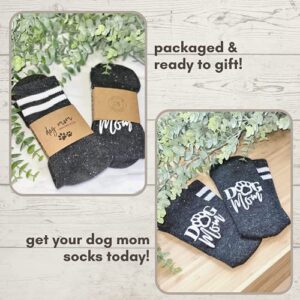 Boutique Dog Mom Crew Socks for Women - Soft Fuzzy No Slip Grip Soles - Fun Novelty Wife, Grandma, or Girl Birthday Gift or Christmas Present Stocking Stuffer - Sock Gifts for Best Friend - Charcoal