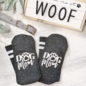 Boutique Dog Mom Crew Socks for Women - Soft Fuzzy No Slip Grip Soles - Fun Novelty Wife, Grandma, or Girl Birthday Gift or Christmas Present Stocking Stuffer - Sock Gifts for Best Friend - Charcoal