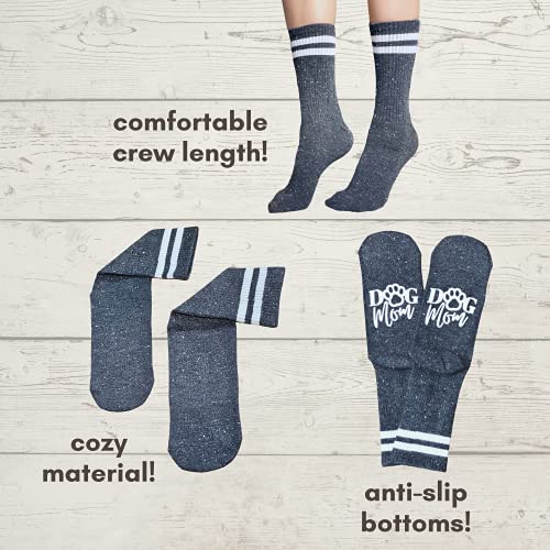 Boutique Dog Mom Crew Socks for Women - Soft Fuzzy No Slip Grip Soles - Fun Novelty Wife, Grandma, or Girl Birthday Gift or Christmas Present Stocking Stuffer - Sock Gifts for Best Friend - Charcoal