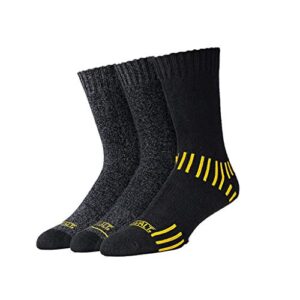 dewalt 3 pair everyday cotton blend work crew sock (black),10-13