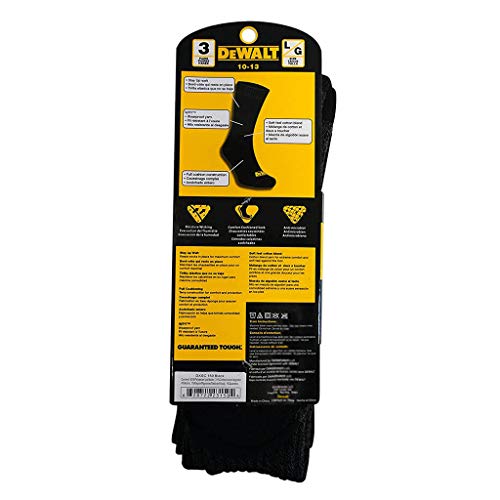 DEWALT 3 Pair Everyday Cotton Blend Work Crew Sock (Black),10-13