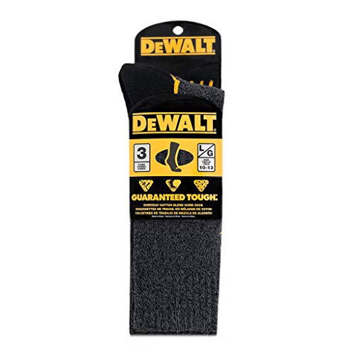 DEWALT 3 Pair Everyday Cotton Blend Work Crew Sock (Black),10-13