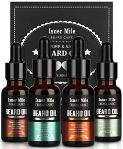 4 pack beard oil set leave in conditioner, cedarwood, sandalwood, sage, sweet orange for men mustaches growth, soften, moisturizing, strength, stocking stuffers gifts for him man dad father boyfriend