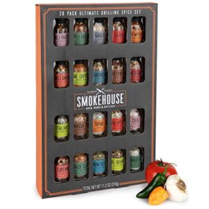 smokehouse by thoughtfully ultimate grilling spice set, grill seasoning gift set flavors include chili garlic, rosemary and herb, lime chipotle, cajun seasoning and more, pack of 20