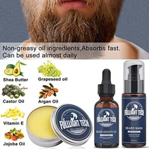 Beard Growth Kit,Beard Grooming Kit,Beard Kit W/Beard Roller,Beard Growth Oil,Beard Wash, Beard Balm,Comb,Brush,Shaving Scissors,Bag,E-book,Stocking Stuffers Birthday Gifts for Fathers Dad Men Him