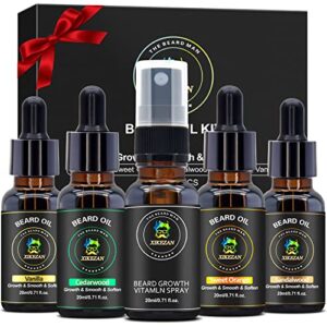 beard oil 5 pack w/unscented,cedarwood,sandalwood,vanilla,orange,christmas stocking stuffers fathers valentines day gifts for men him dad boyfriend husband,beard growth,soften,moisturizing,strength