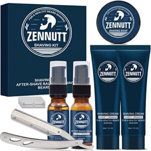 shaving kit for men w/straight razor,shaving soap,2 pack shaving cream,pre-shave oil,after shave balm gel,mens christmas stocking stuffers gift for men husband dad him unique birthday gifts boyfriend