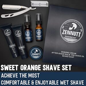 Shaving Kit for Men w/Straight Razor,Shaving Soap,2 PACK Shaving Cream,Pre-Shave Oil,After Shave Balm Gel,Mens Christmas Stocking Stuffers Gift for Men Husband Dad Him Unique Birthday Gifts Boyfriend