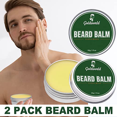 Beard Kit,Beard Growth Grooming Kit w/2 Pack Beard Oil & 2 Pack Beard Balm,Christmas Stocking Stuffers Gifts forfor Men Him Husband Dad Boyfriend,Shaving Kit w/Beard Wash Comb Brush (Sandalwood)