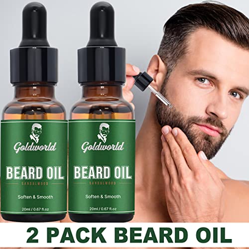 Beard Kit,Beard Growth Grooming Kit w/2 Pack Beard Oil & 2 Pack Beard Balm,Christmas Stocking Stuffers Gifts forfor Men Him Husband Dad Boyfriend,Shaving Kit w/Beard Wash Comb Brush (Sandalwood)