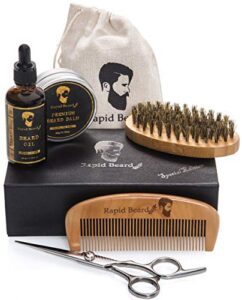 beard grooming & trimming kit for men care – beard brush, beard comb, unscented beard oil leave in conditioner, mustache & beard balm butter wax growth, styling scissors – stocking stuffers gift set