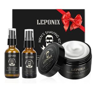 shaving kit for men, essential kit includes sandalwood shaving cream, after shave lotion for men and pre shave oil fights nicks, cuts and razor burn shaving gift set for him men dad stocking stuffers