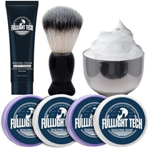 4 packs shaving soap w/shaving bowl,shaving brush,shaving cream,unqiue men’s gift set mens shaving kit for christmas stocking stuffers for him boyfriend dad adult husband birthday valentines day gifts