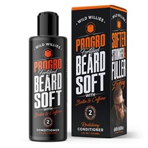 wild willies progro beard growth & revitalizing conditioner fortified with biotin & caffeine for facial hair growth, conditioner & softener – strengthens follicles for healthy looking beard, 4oz