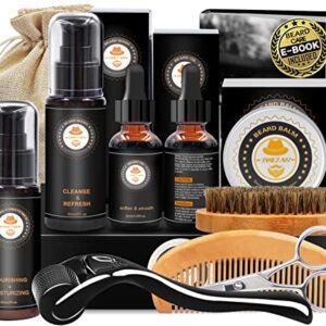 Upgraded Beard Grooming Kit w/Beard Conditioner,Beard Oil,Beard Balm,Beard Brush,Beard Shampoo/Wash,Beard Comb,Beard Scissors,Storage Bag,Beard E-Book,Beard Growth Care Gifts for Men