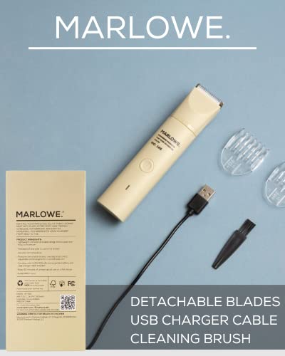 Marlowe. No. 145 Body Hair Trimmer for Men, Desert Sand, Lightweight Waterproof Personal Groomer, Ceramic Blades, Adjustable Comb Lengths & Rechargeable Battery for Head to Toe Male Grooming