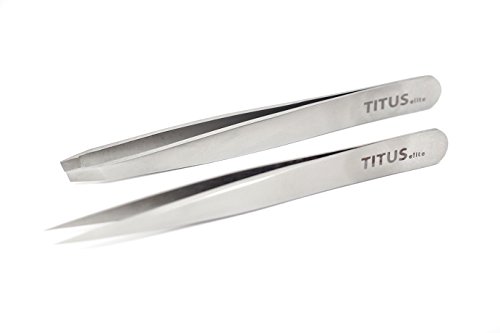 Titus Elite - Luxury Twin Pack - Premium Grade Slant Tip & Splinter Tip Tweezers with Leather Case - Grooming Gift Set for Teens and Adults - Useful Stocking Stuffers Gifts for Men and Women