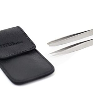 Titus Elite - Luxury Twin Pack - Premium Grade Slant Tip & Splinter Tip Tweezers with Leather Case - Grooming Gift Set for Teens and Adults - Useful Stocking Stuffers Gifts for Men and Women