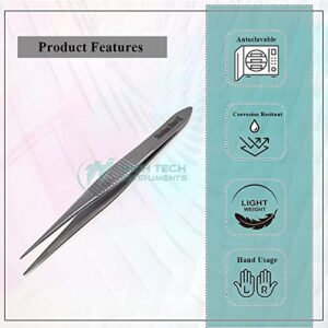 Professional Stainless Steel Set of 3 Tweezers 4.5" with Fine Serrated Precision Straight Tips for Facial Hair, Splinter and Ingrown Hair Removal Used by Women & Men